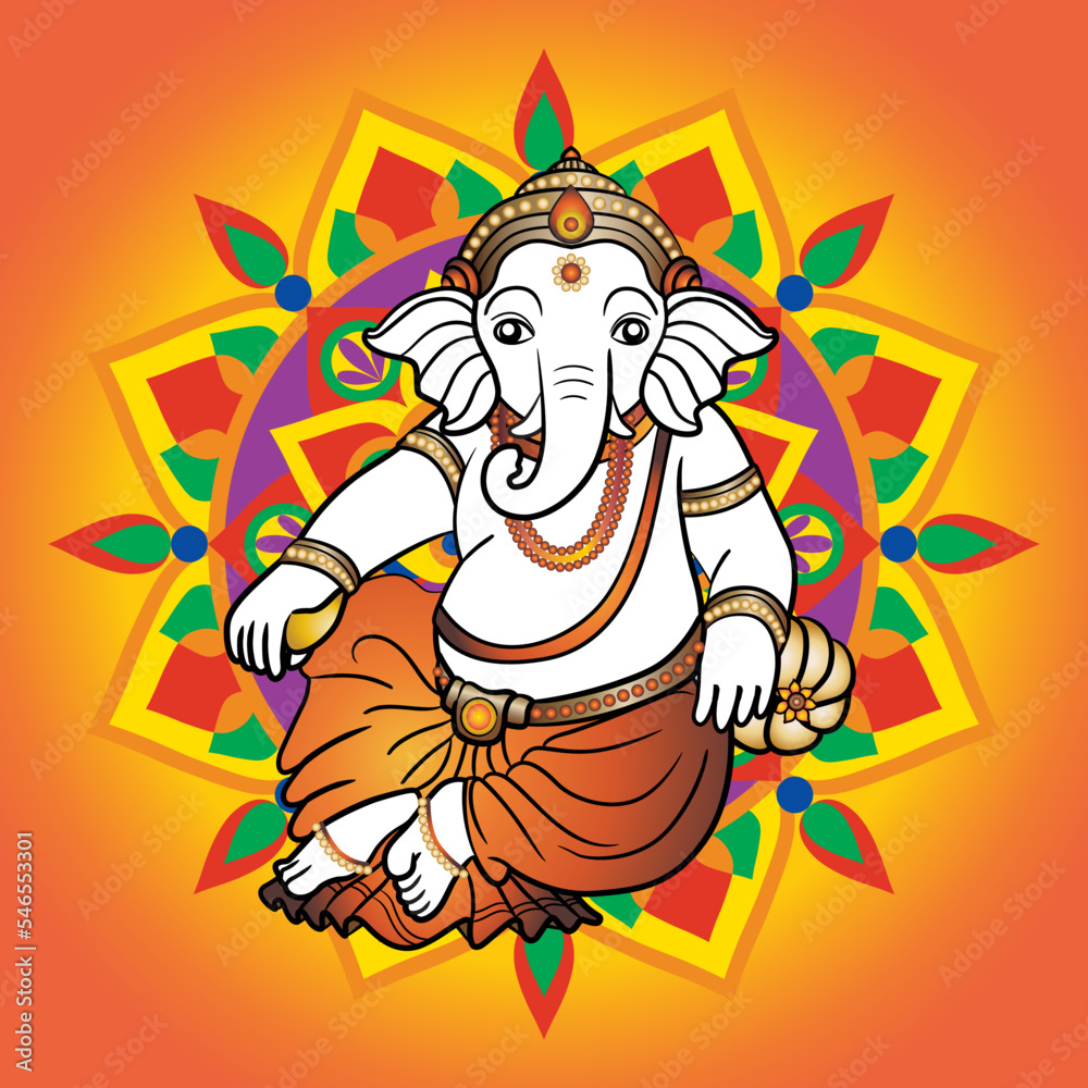 Ganesha hand drawn vector line art on background. Stock Vector | Adobe ...