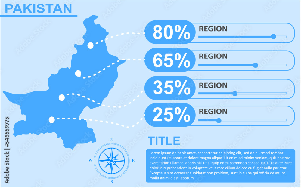 Pakistan country region map infographic with slider presentation design ...