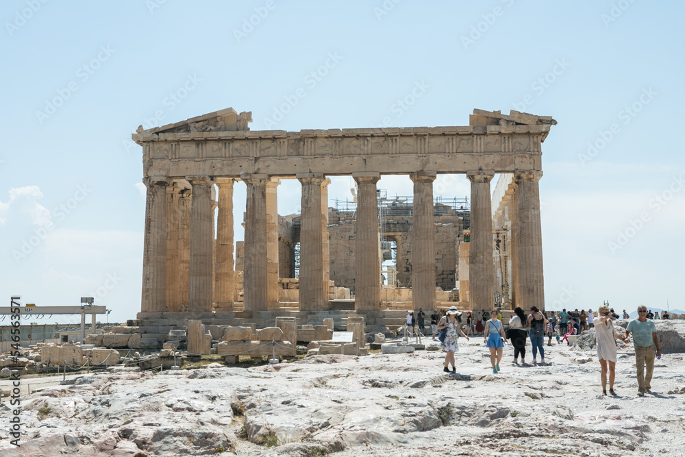 Parthenon temple, old Greek ruins at sunny day in Acropolis of Athens, Greece. Acropolis of ...
