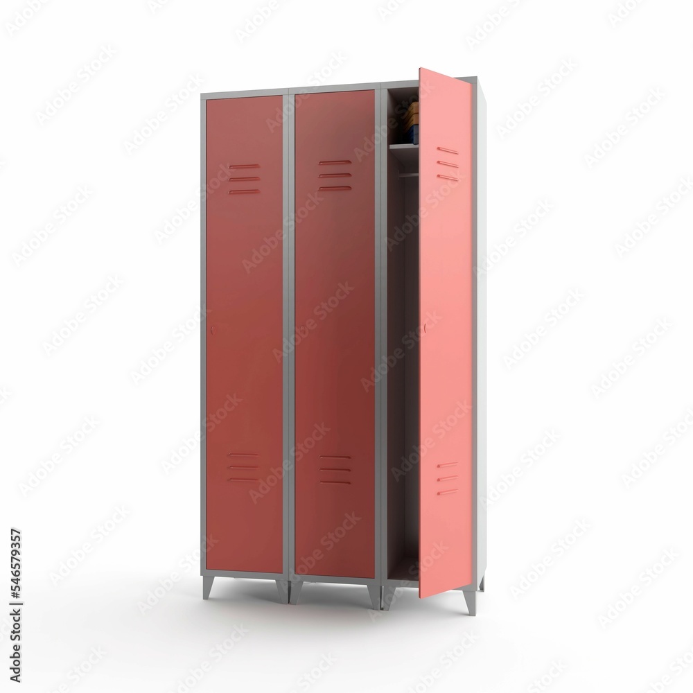 3d model of red lockers isolated on a vertical white background. Stock ...