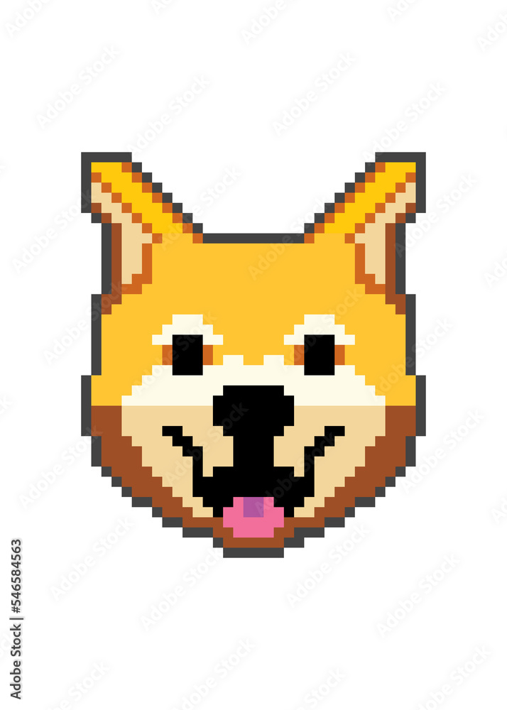 8 bit isolated pixel art: a cute dog's face (Shiba Inu, also known as ...