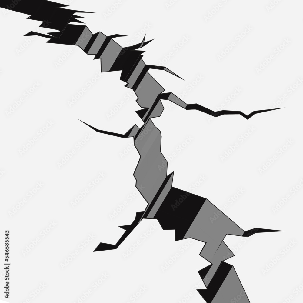 Ground cracks. Earthquake crack, hole effect and cracked surface. Aging ...
