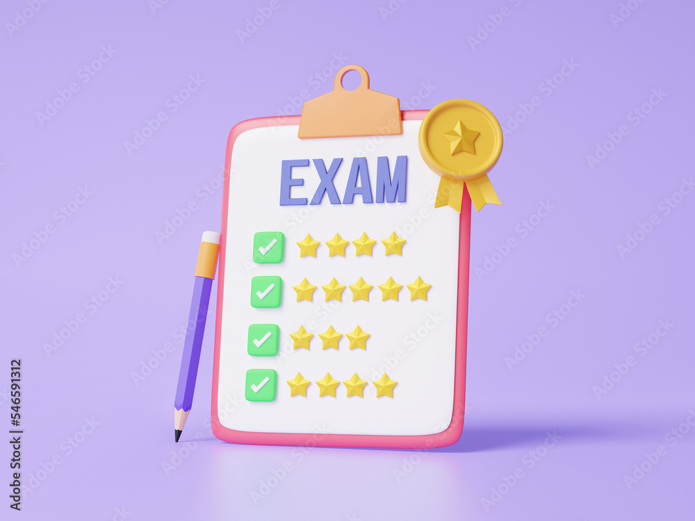 Exam check list star score on clipboard paper assurance guarantee ...