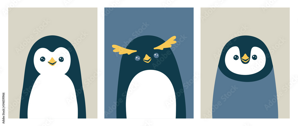 Vector illustration of cute portraits of penguins Stock Vector | Adobe ...