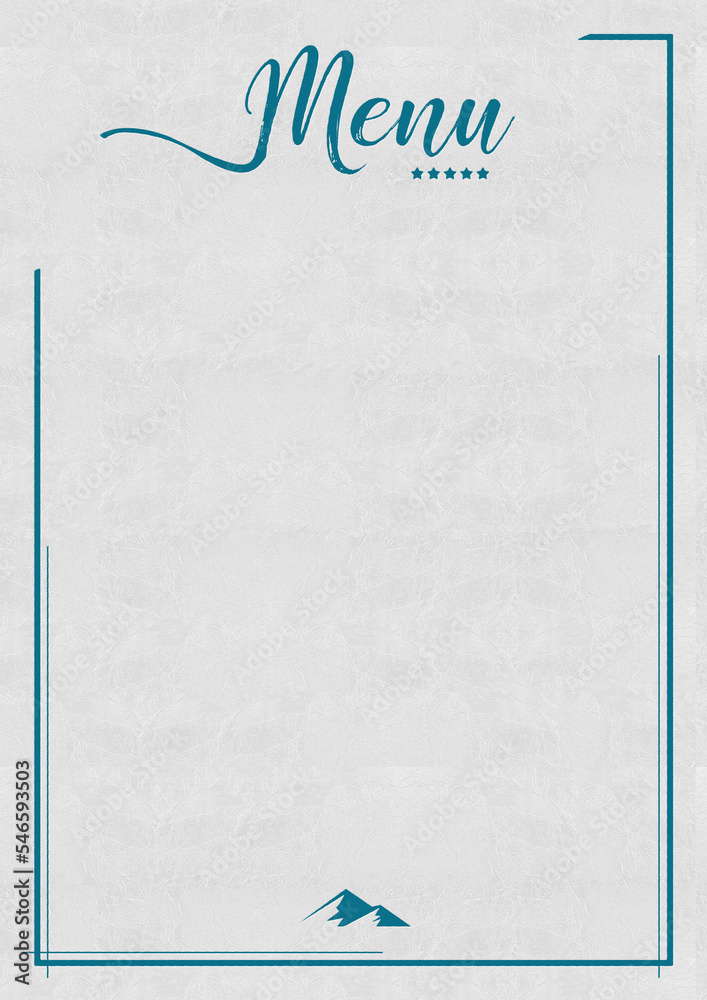 Restaurant Menu White Background with Embossed Blue Letters and Lines ...