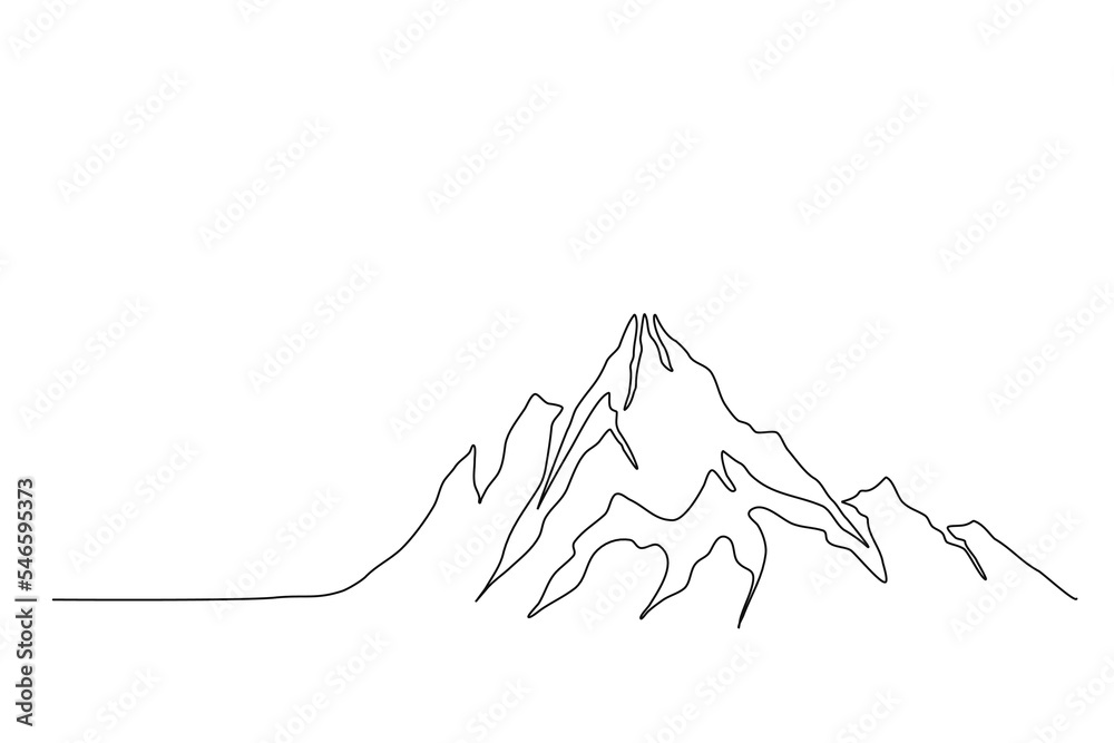 Continuous one line drawing of mountain landscape. High mounts peak ...