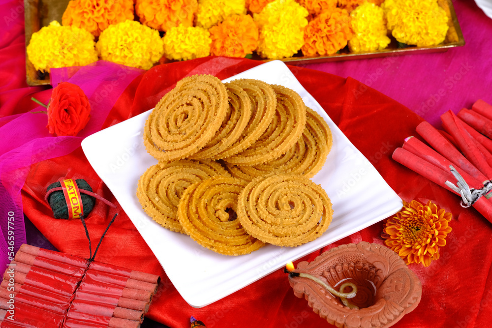 Indian Traditional Snack Chakli, a spiral shaped, Chakali or murukku ...