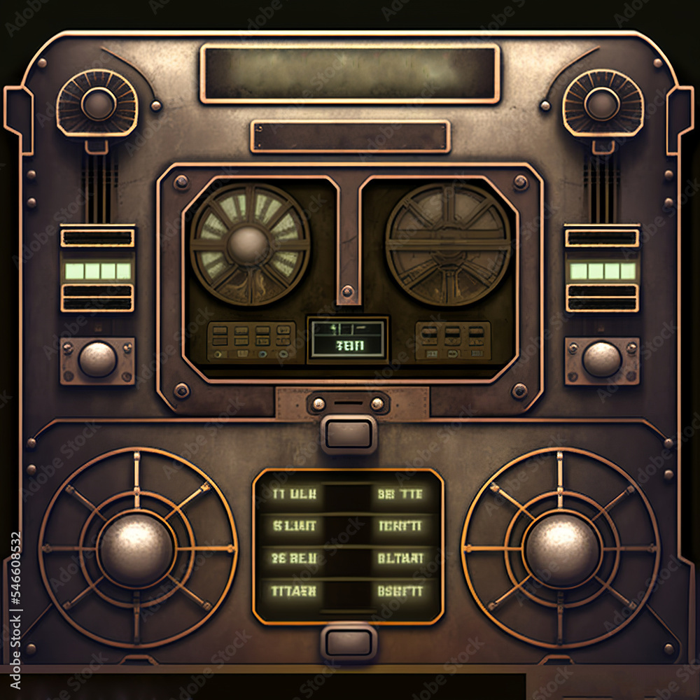 Very old audio device control panel and led display of a futuristic ...