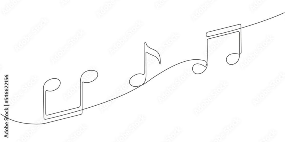 Musical notes on white background.Continuous line drawing.Vector ...