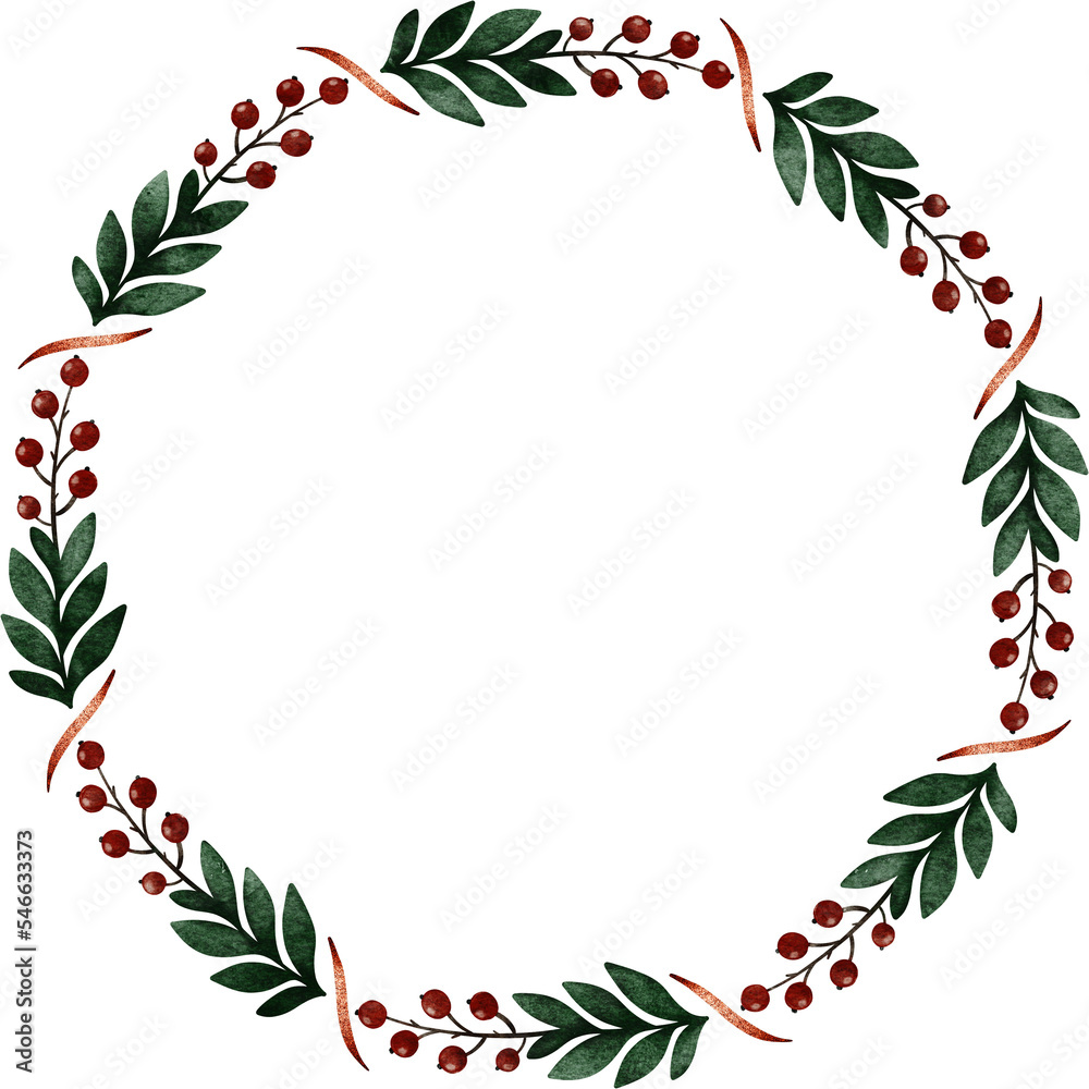 Watercolor Christmas wreath. Round Christmas frame. Stock Illustration ...