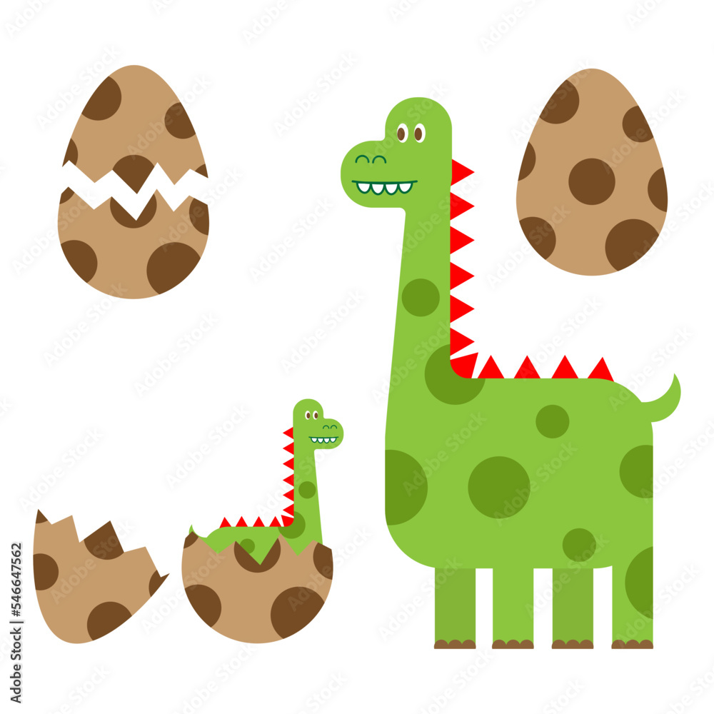 Dinosaur set in flat style to create worksheets and educational ...