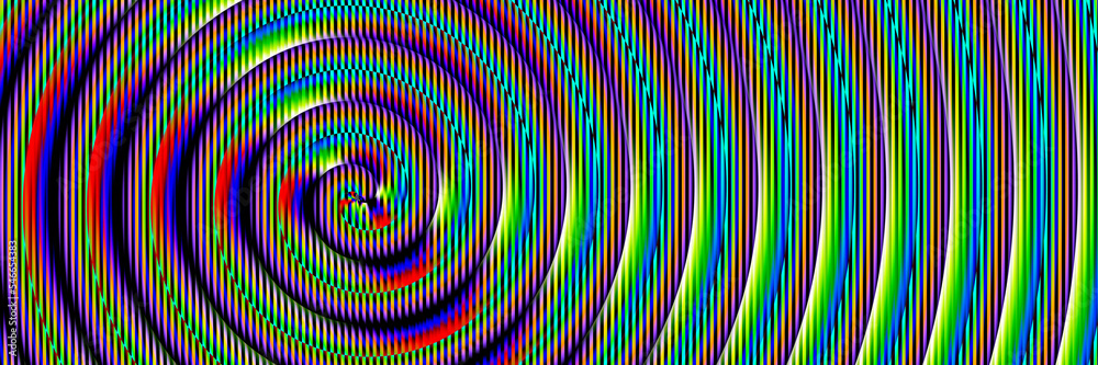 Vivid blue red illuminated illustration in striped shapes, psychedelic ...