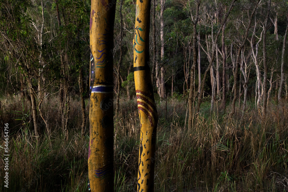 Totems placed by the Butchulla people, the indigenous pleaple of Fraser ...