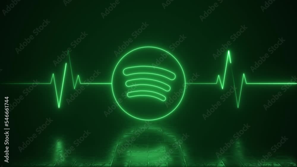Neon Spotify Logo With Heartbeat Line Life Support Loop Background ...