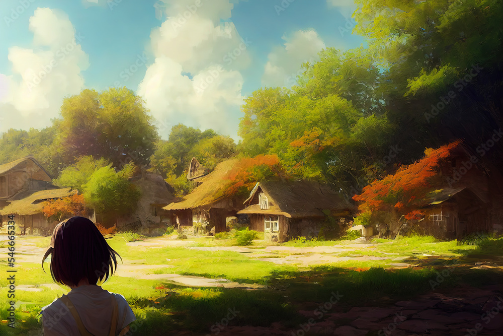 Digital illustration featuring the main hero character in a pastoral ...