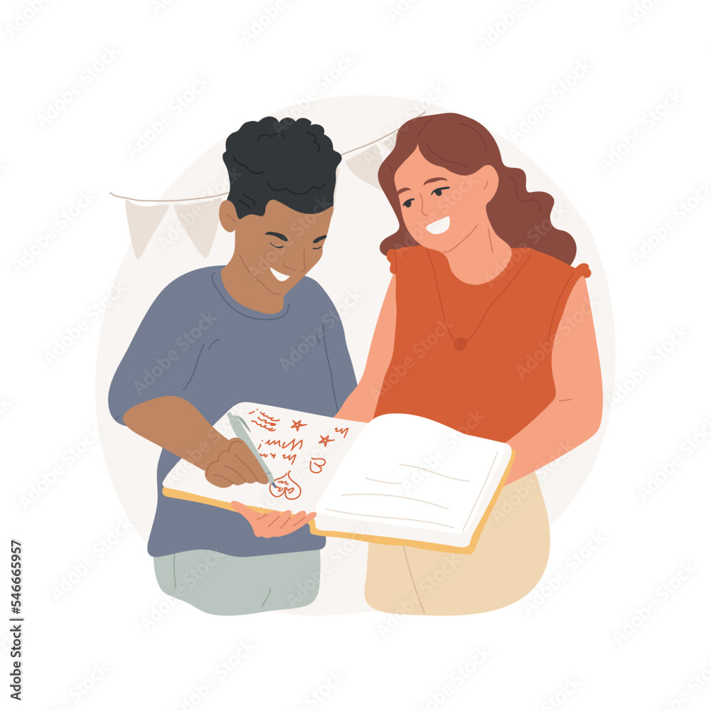 Yearbook signing party isolated cartoon vector illustration. Book ...