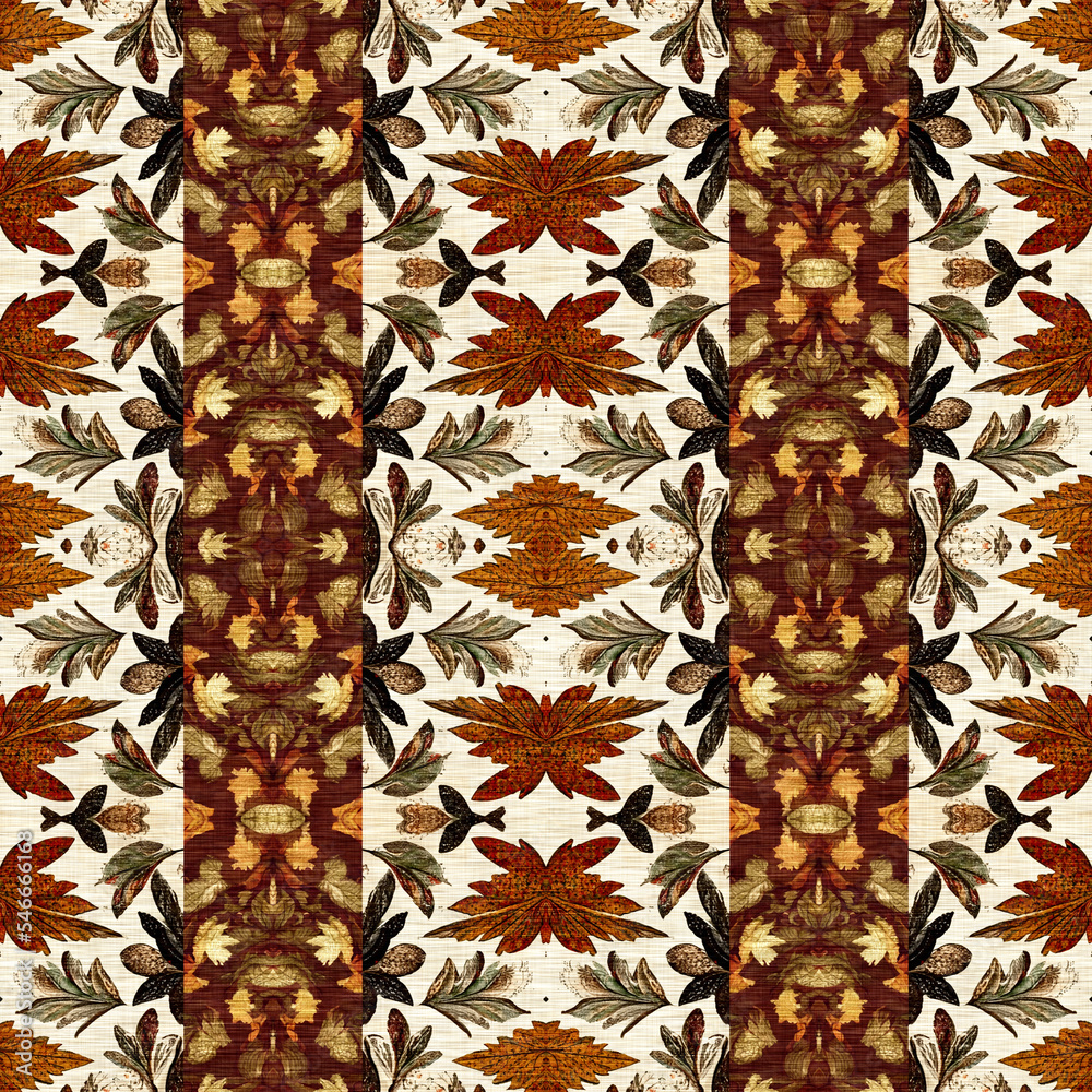Autumn leaf quilt style vintage seamless pattern. Homely cottage core ...