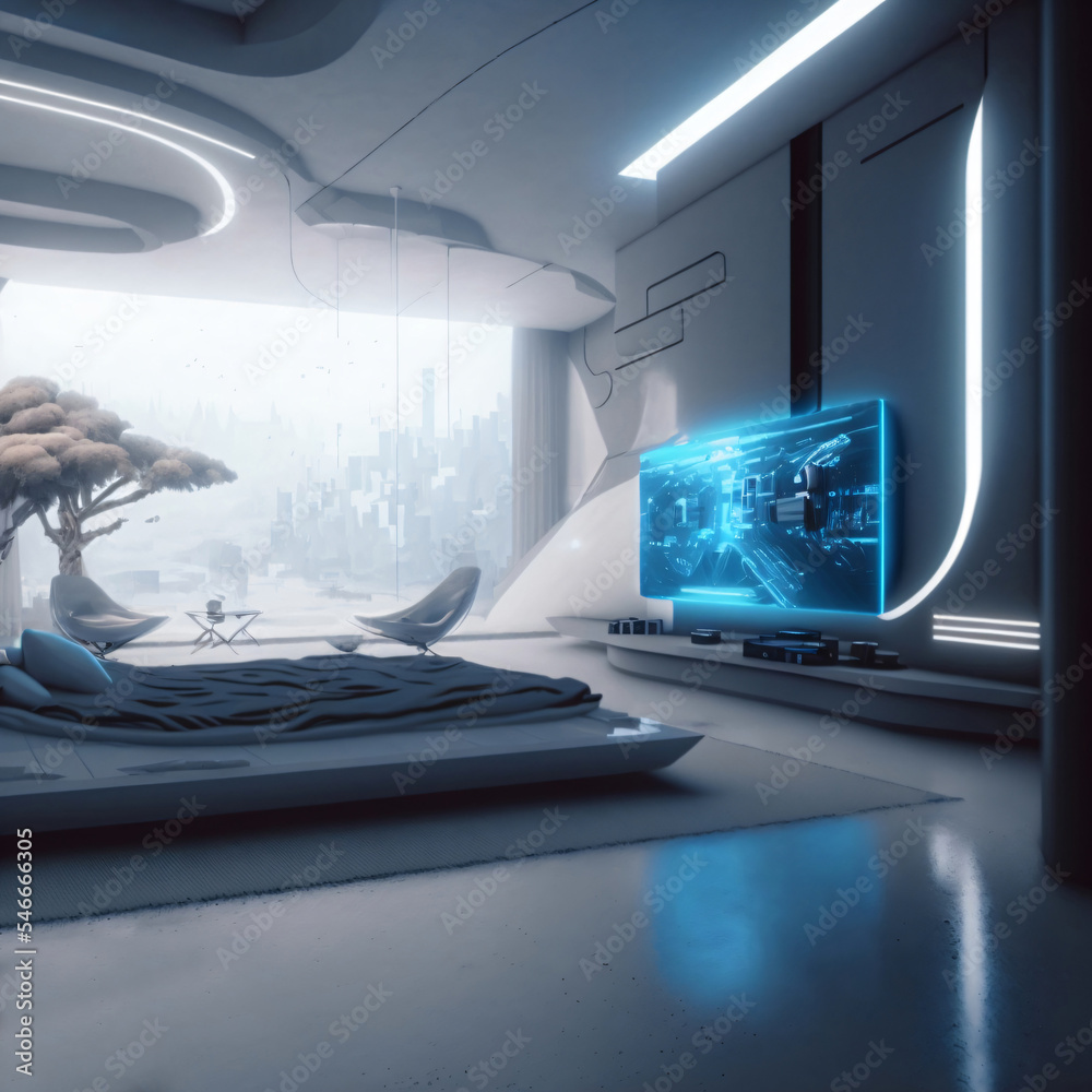 future architecture, modern living room, futuristic design apartment ...