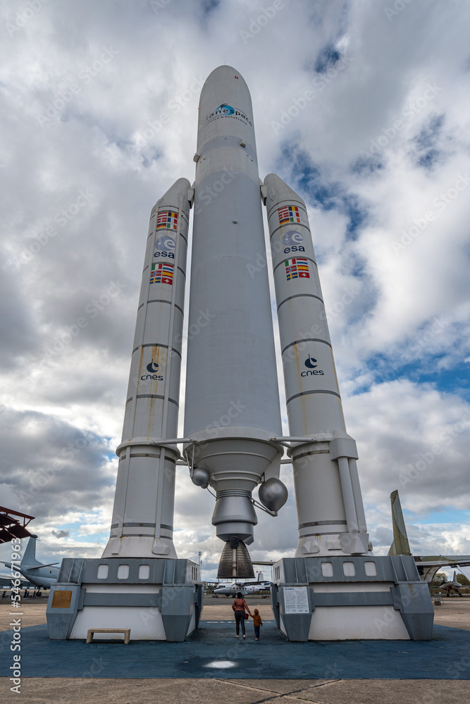 Model of an European rocket Ariane 5 exhibited in the French Museum of ...