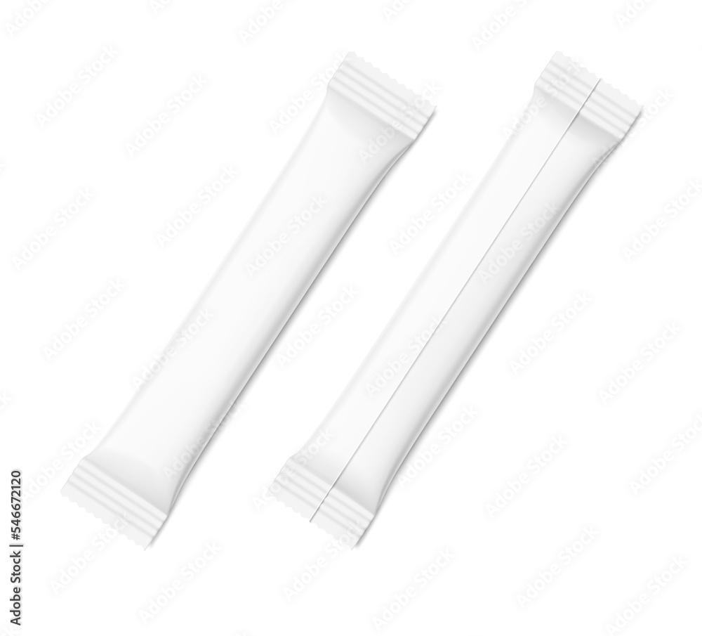 Blank stick package mockup set. Front and back view. Vector ...