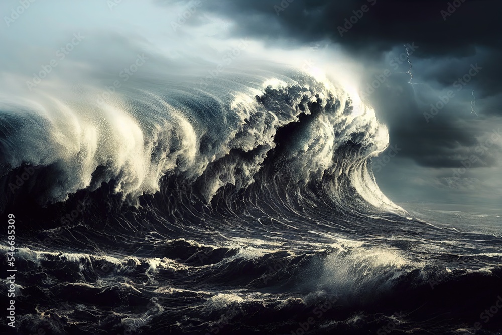 Photo & Art Print Apocalyptic dramatic background, giant tsunami waves ...