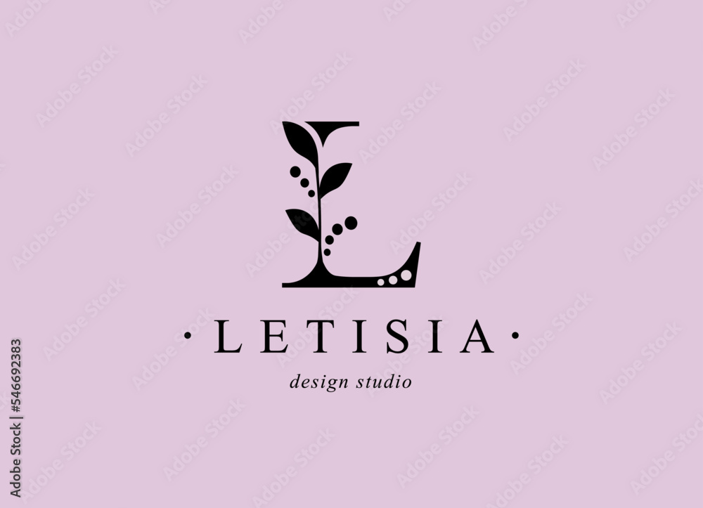 Logo, capital letter l. Monogram of Botanical Minimalistic with natural ...
