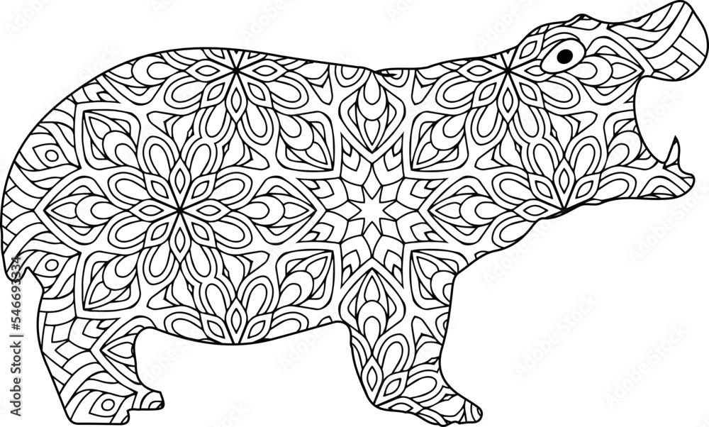 Angry Hippo Mandala Coloring Page Stock Vector | Adobe Stock