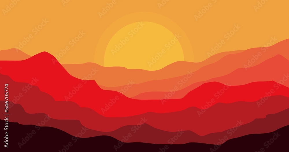 background illustration of mountains and hills layered with twilight ...