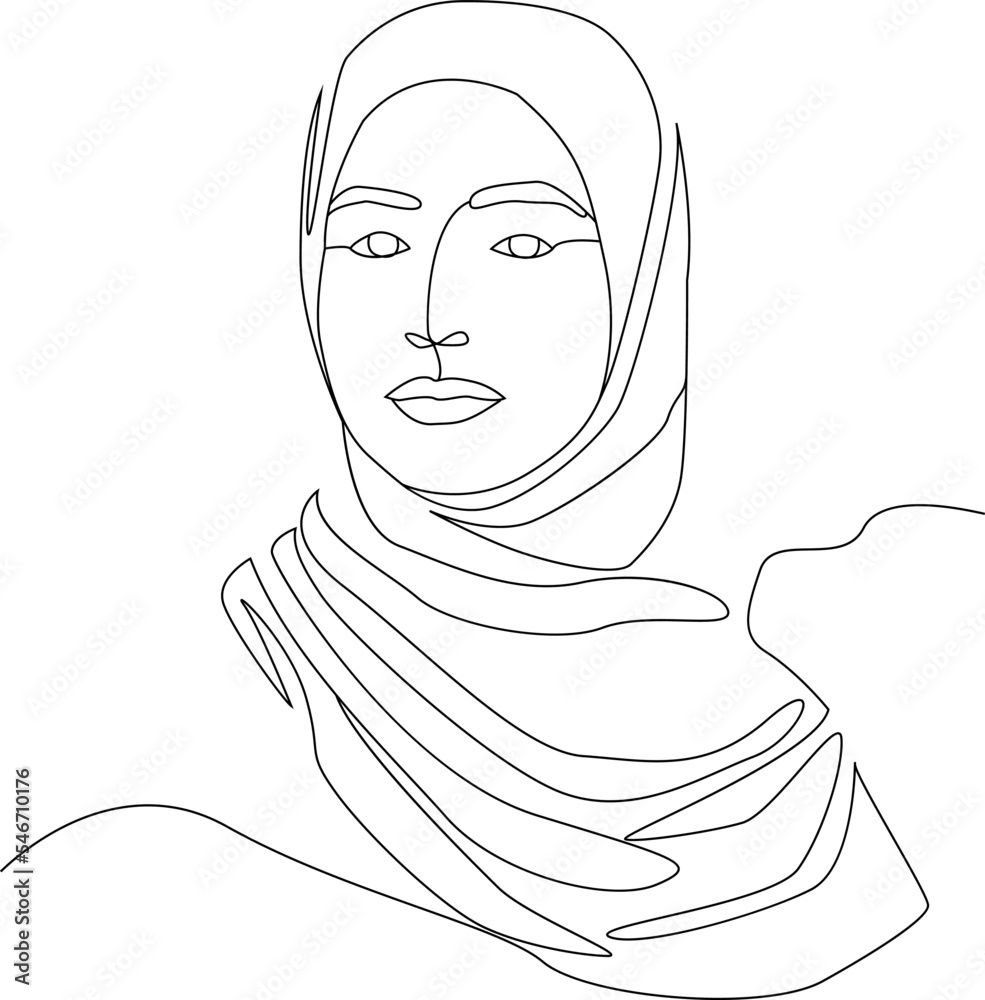 continuous line muslim hijab can use for poster cover books and more ...