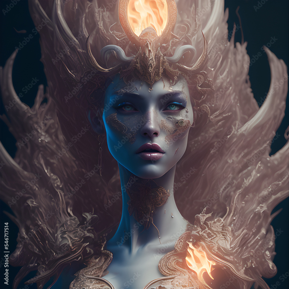 A female succubus demon portrait. A young and beautiful woman's face ...