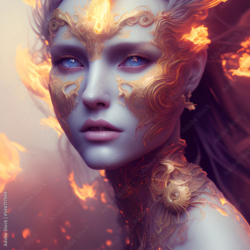 A female succubus demon portrait. A young and beautiful woman's face ...