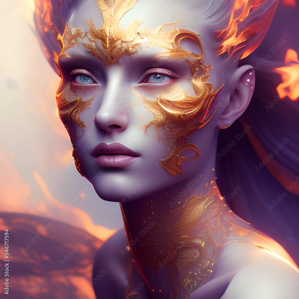 A female succubus demon portrait. A young and beautiful woman's face ...