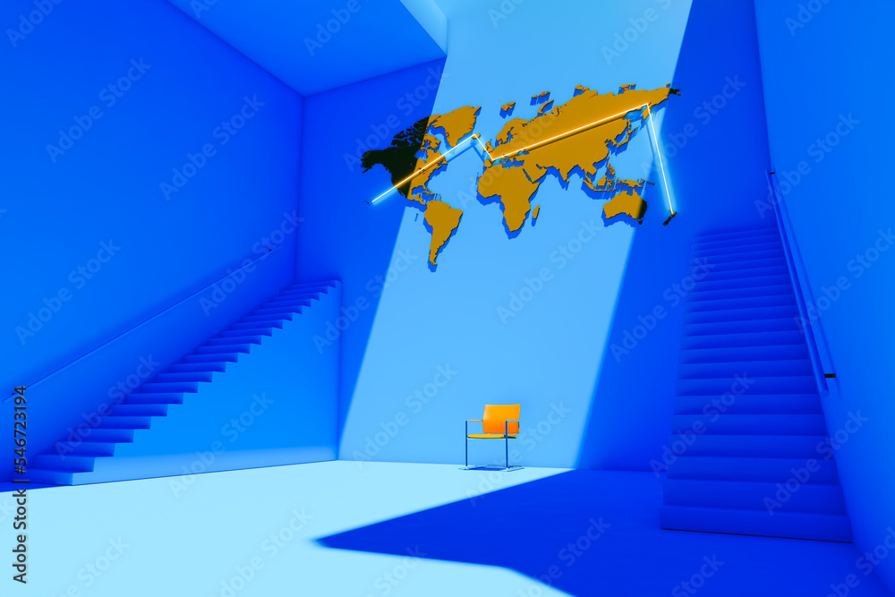 World map in an illuminated interior Stock Photo | Adobe Stock