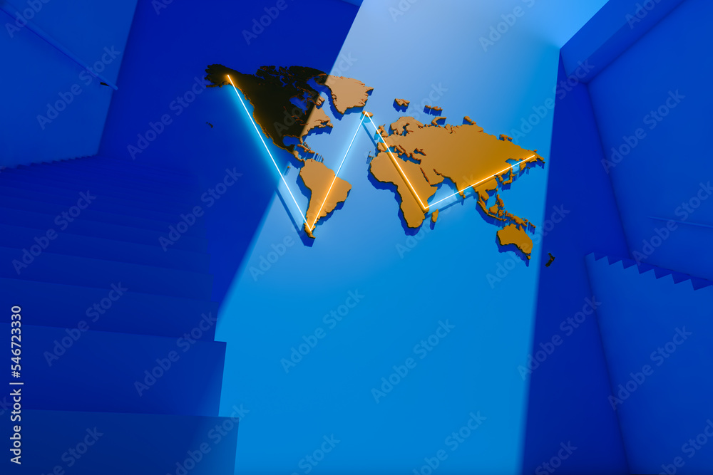 World map in an illuminated interior Stock Photo | Adobe Stock