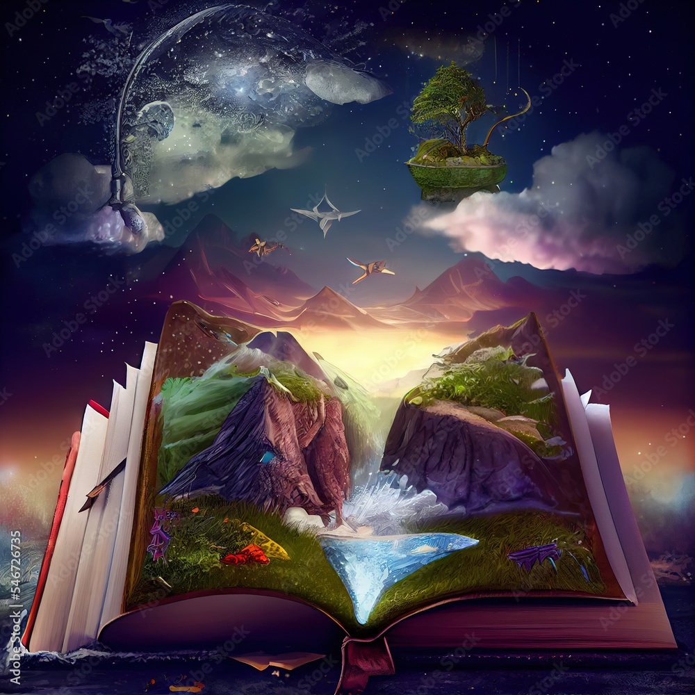 Magical world expanding out from an open book, discover the joys of ...