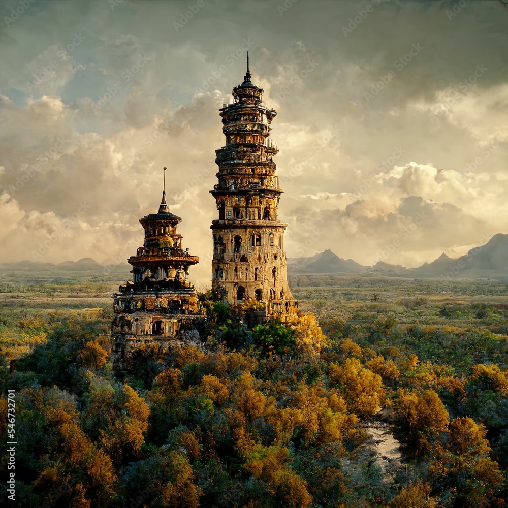 ภาพประกอบสต็อก Ruins of a castle and medieval watch tower, derelict ...
