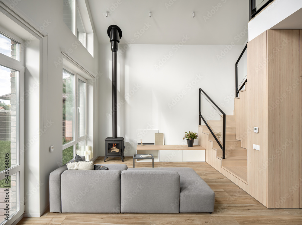 Contemporary interior of country house with light walls Stock Photo ...