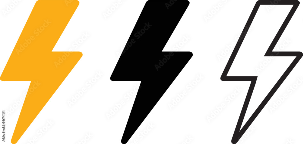 lightning bolt icon set. Electric vector icons, Bolt lightning flash icons. Flash icons ...