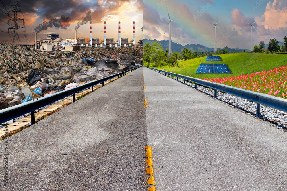 Decision change of life concept. on the road in to beautiful nature and ...