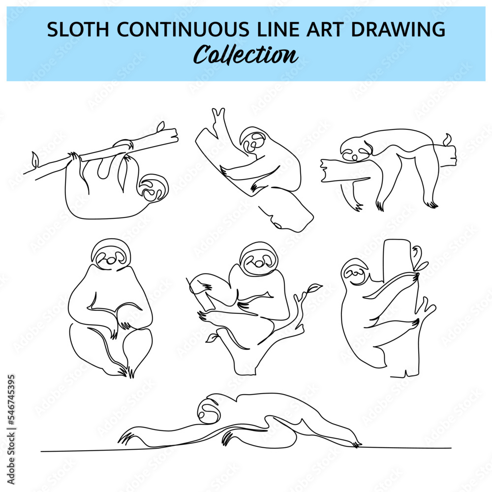 Set of sloth line design. Simple animal silhouette decorative elements ...