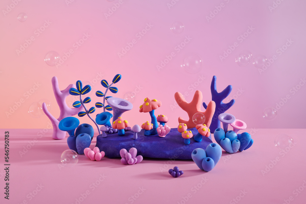 Marine theme scene design with podium, coral reef. Stock Photo | Adobe ...