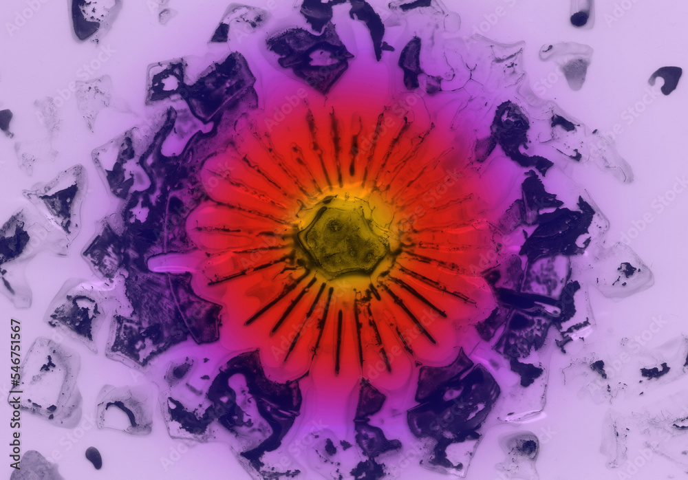 Flower shape with congealed ink and warped plastic textures Stock Photo ...