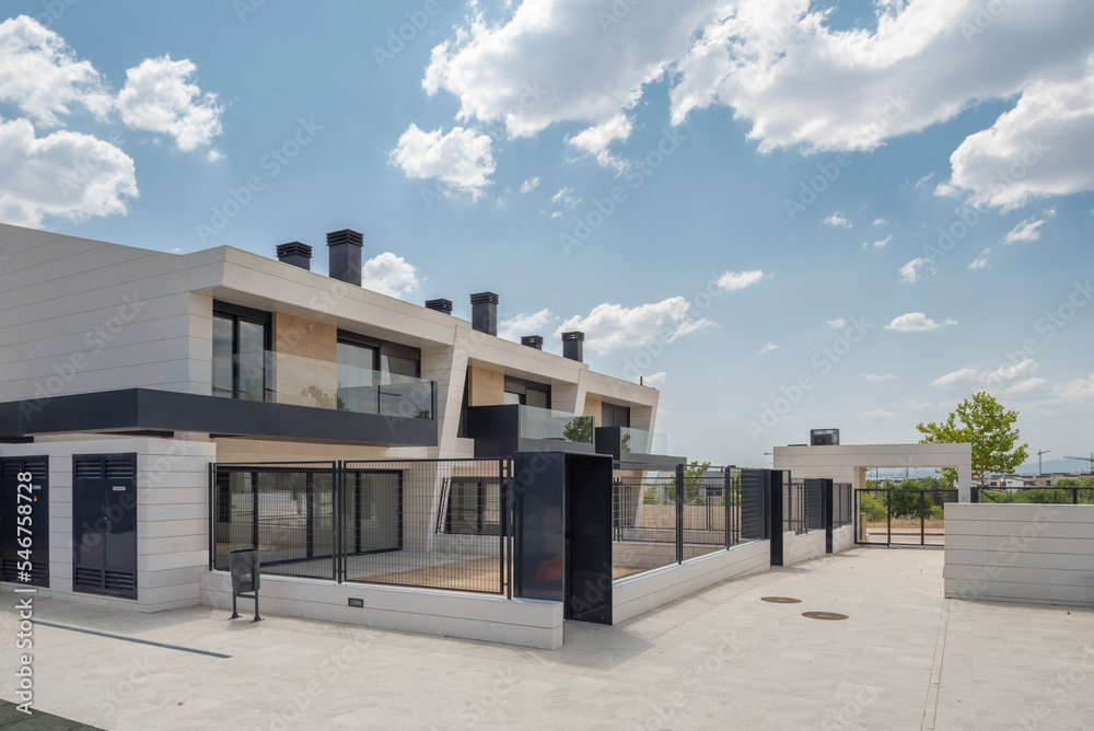 Modern luxury residential building complex entrance at daytime. Stock ...