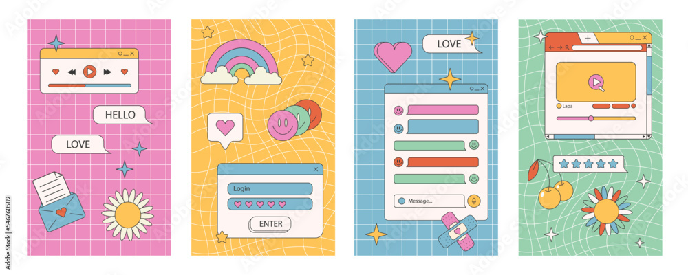 90s retro vaporwave aesthetics digital screen user interface. Cute old ...