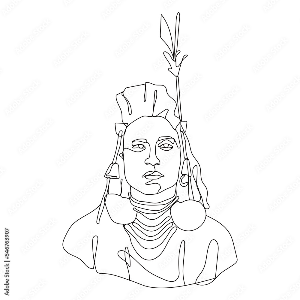 native american man. indian man, apache, one line art vector ...