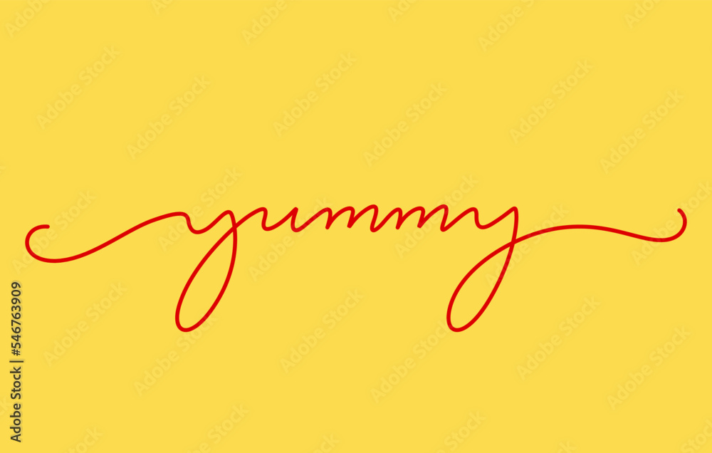 continuous line drawing of yummy word lettering design Stock Vector ...