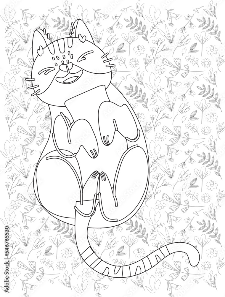 Cat Coloring Page, Cute Cat Coloring Page for Coloring Book, Coloring ...