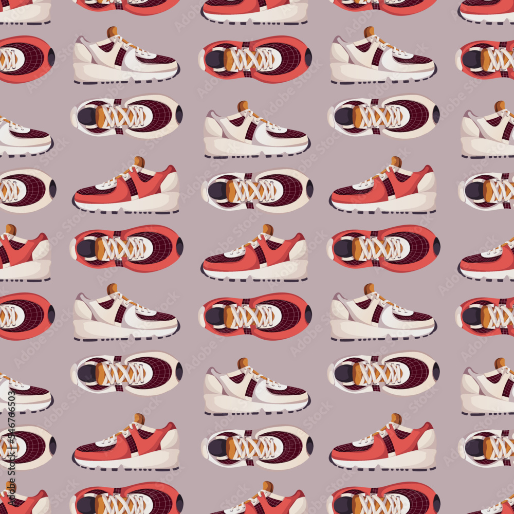 Seamless pattern with sneakers. Sport, fitness, training, workout ...