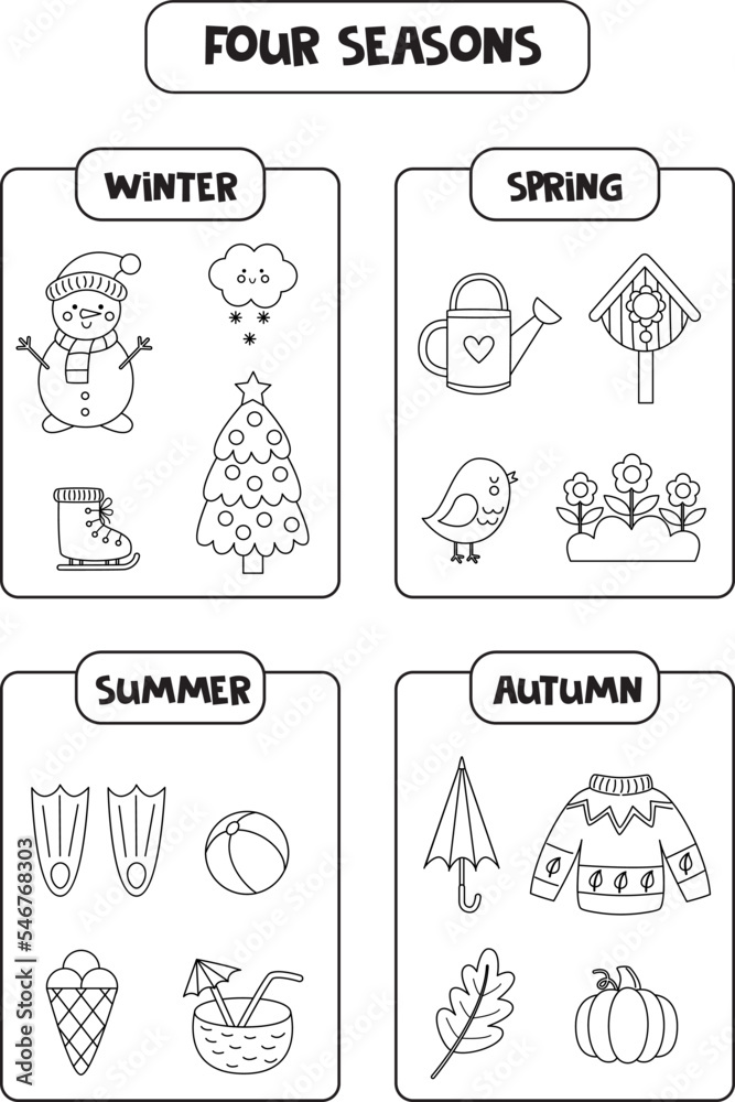 Four Seasons Of The Year Black And White