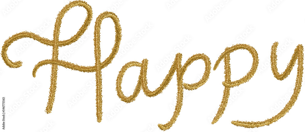 Happy Word, Gold Lettering, Cursive Writing Stock Illustration | Adobe ...